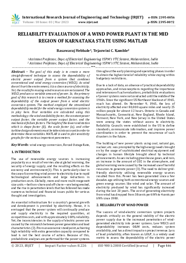 Pdf Reliability Evaluation Of A Wind Power Plant In The Mid Region Of
