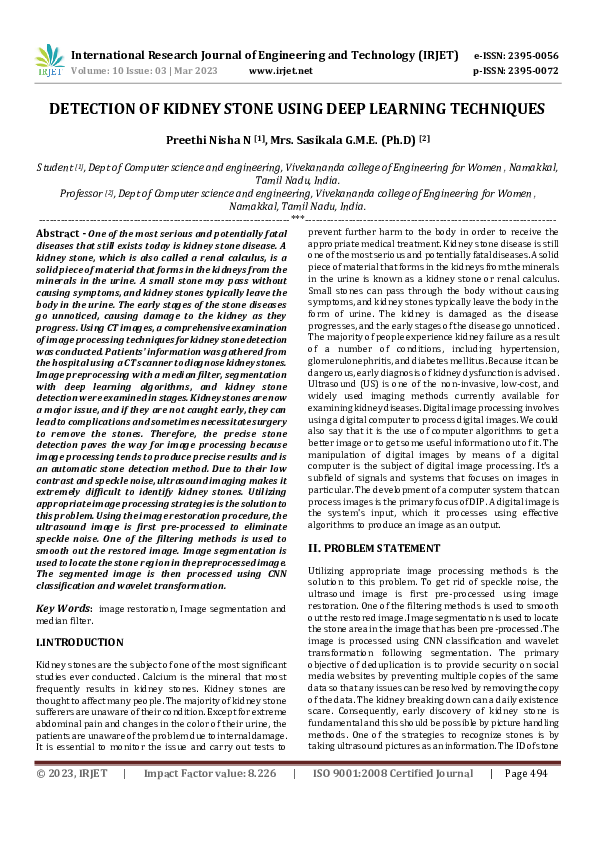 (PDF) DETECTION OF KIDNEY STONE USING DEEP LEARNING TECHNIQUES
