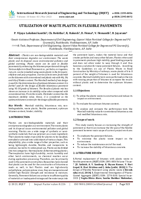 (PDF) UTILIZATION OF WASTE PLASTIC IN FLEXIBLE PAVEMENTS