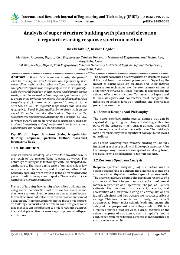 (PDF) Analysis of super structure building with plan and elevation irregularities using response ...