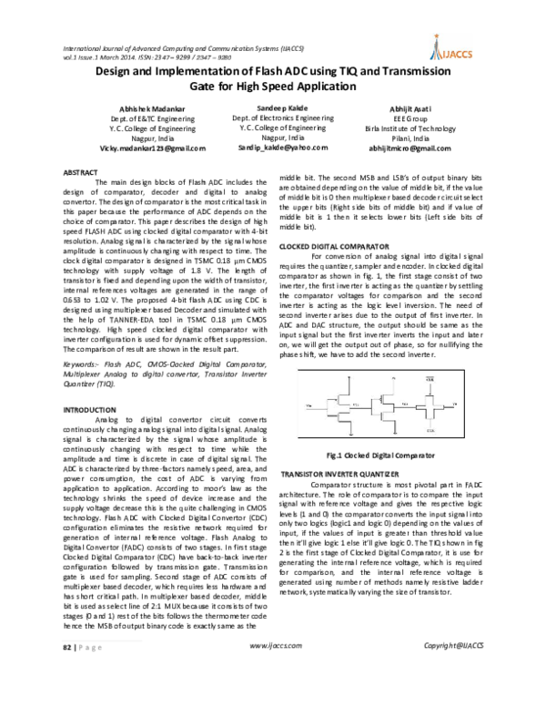 (PDF) Design and Implementation of Flash ADC using TIQ and Transmission Gate for High Speed ...