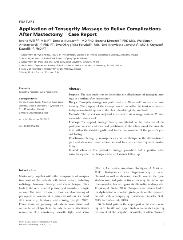 Pdf Application Of Tensegrity Massage To Relive Complications After Mastectomy Case Report