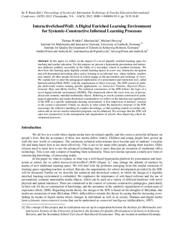 (PDF) InteractiveSchoolWall: A Digital Enriched Learning Environment for Systemic-Constructive ...