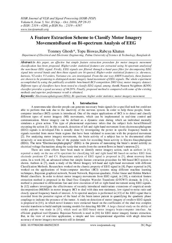 Pdf A Feature Extraction Scheme To Classify Motor Imagery Movementsbased On Bi Spectrum