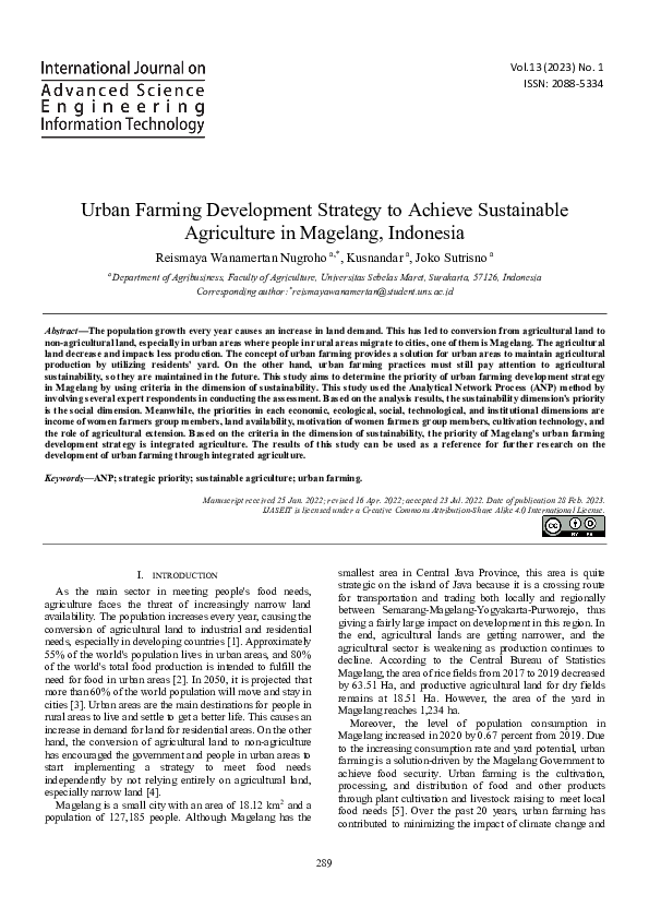 (PDF) Urban Farming Development Strategy to Achieve Sustainable ...