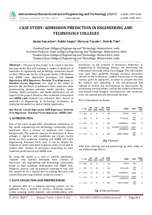 (PDF) CASE STUDY: ADMISSION PREDICTION IN ENGINEERING AND TECHNOLOGY ...