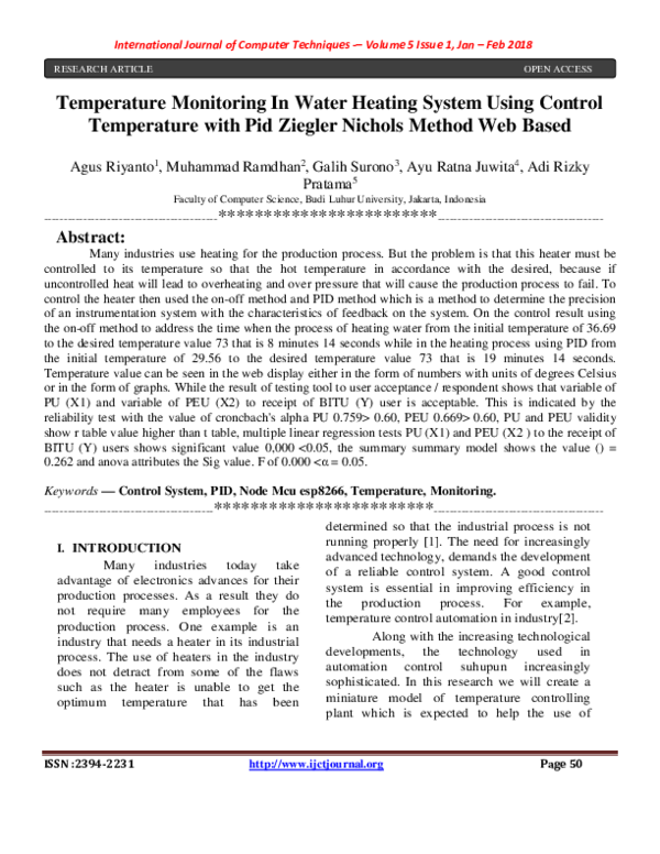 (PDF) Temperature Monitoring In Water Heating System Using ControlTemperature with Pid Ziegler ...