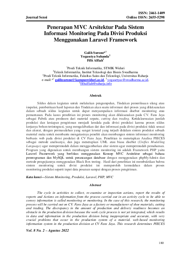 (PDF) Penerapan MVC Arsitektur Pada Sistem Informasi Monitoring Pada Divisi Produksi Menggunakan ...