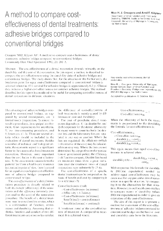 (PDF) A method to compare cost-effectiveness of dental treatments ...