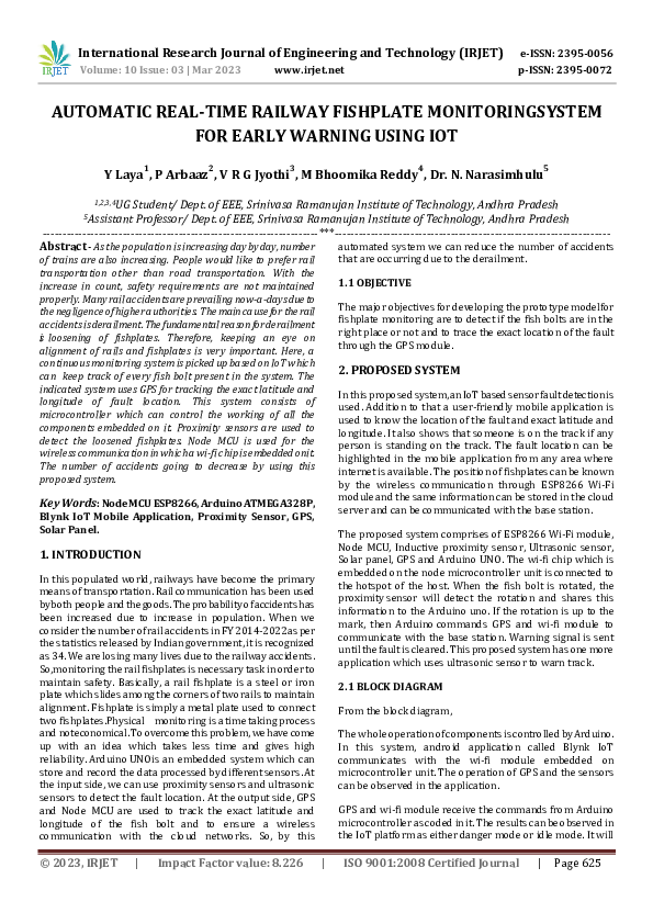 (PDF) AUTOMATIC REAL-TIME RAILWAY FISHPLATE MONITORING SYSTEM FOR EARLY WARNING USING IOT