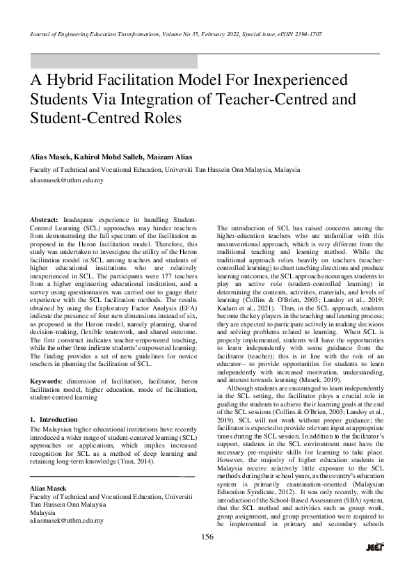 (PDF) A Hybrid Facilitation Model For Inexperienced Students Via ...