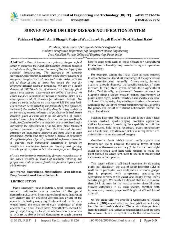 (PDF) SURVEY PAPER ON CROP DISEASE NOTIFICATION SYSTEM