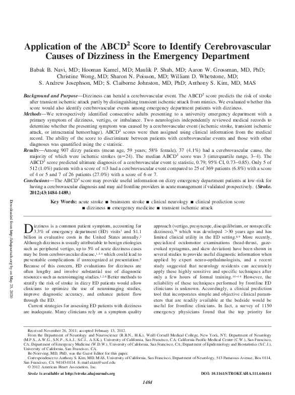 (PDF) Application of the ABCD2 score to identify cerebrovascular causes ...
