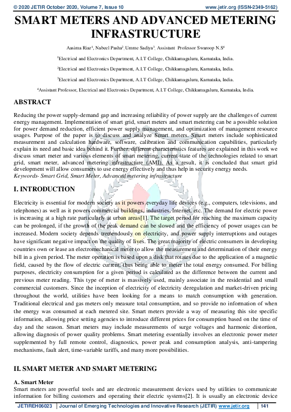 (PDF) Smart Meters and Advanced Metering Infrastructure