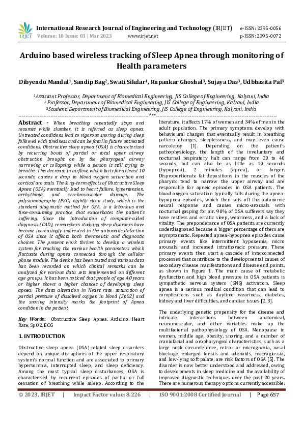 Pdf Arduino Based Wireless Tracking Of Sleep Apnea Through Monitoring Of Health Parameters