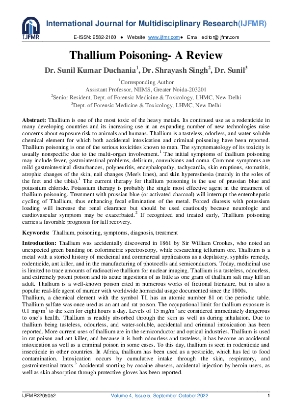 (PDF) Thallium Poisoning - A Review