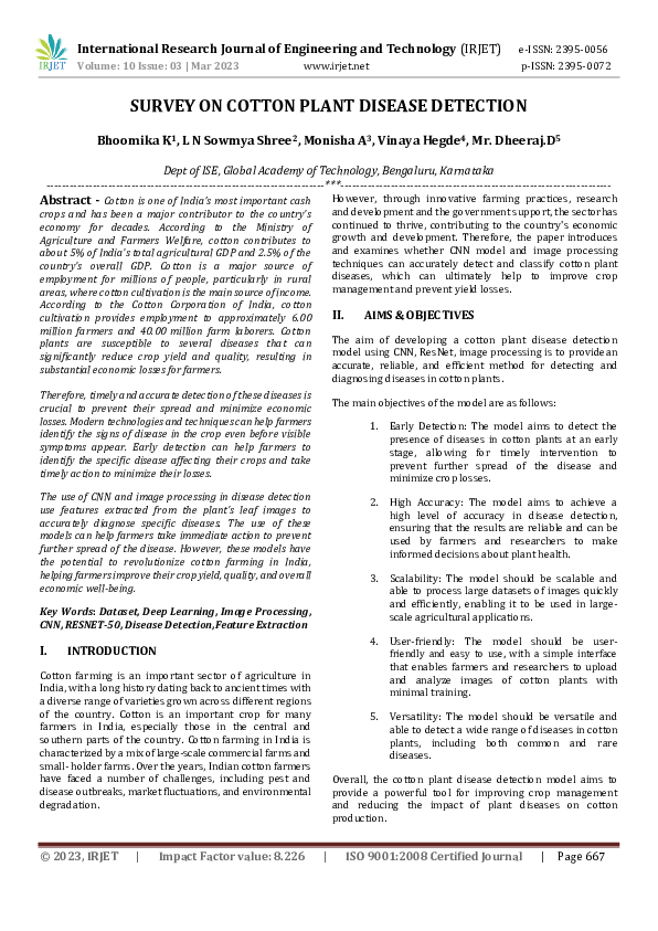 Pdf Survey On Cotton Plant Disease Detection