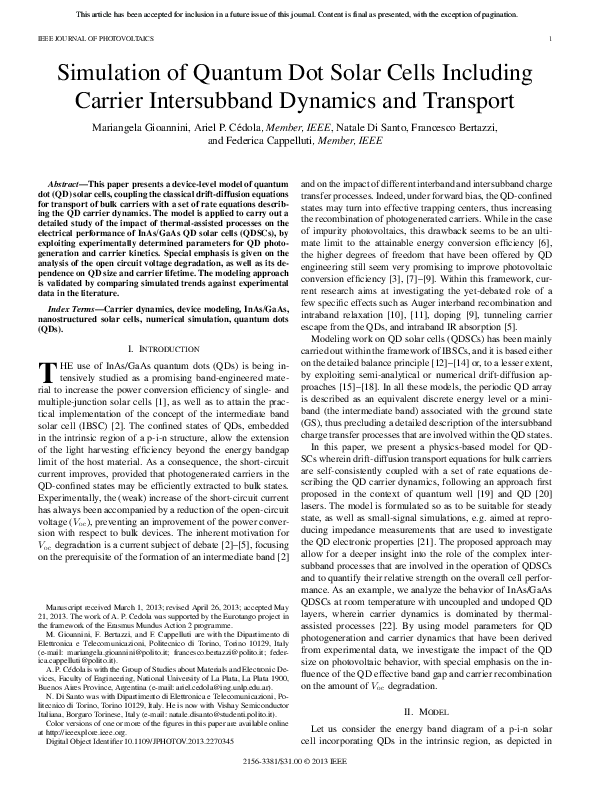 (PDF) Simulation of Quantum Dot Solar Cells Including Carrier ...