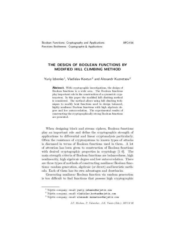 Pdf The Design Of Boolean Functions By Modified Hill Climbing Method 3056