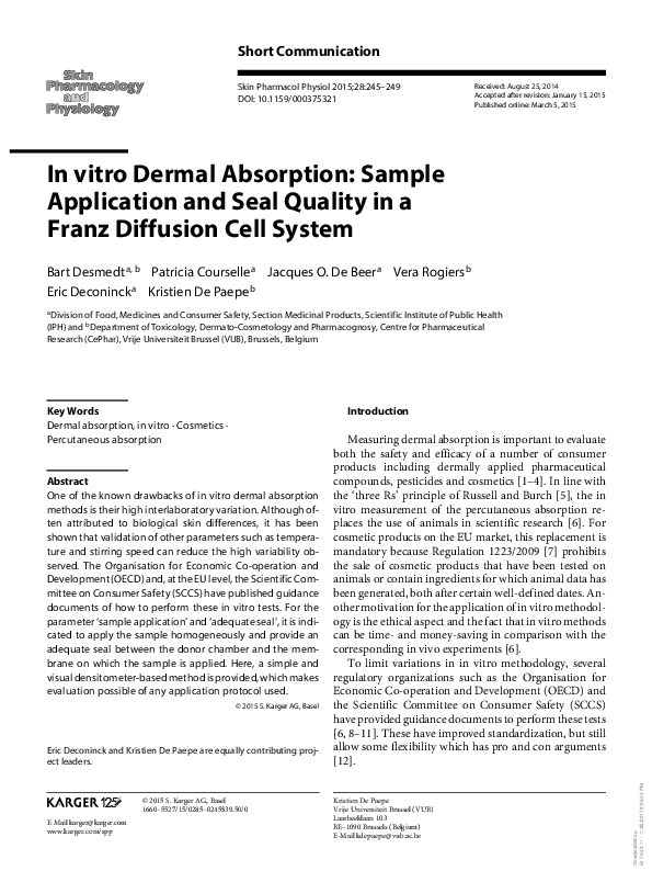 (PDF) In vitro Dermal Absorption: Sample Application and Seal Quality in a Franz Diffusion Cell ...