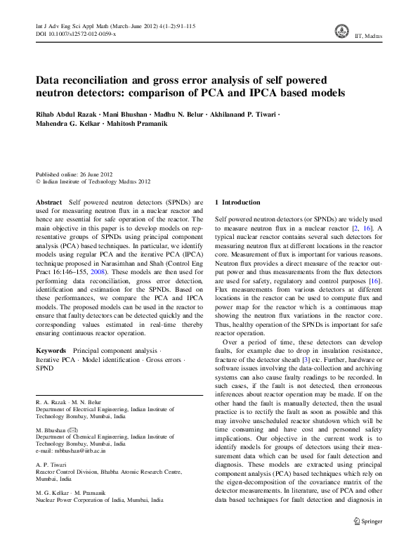 Pdf Data Reconciliation And Gross Error Analysis Of Self Powered Neutron Detectors Comparison