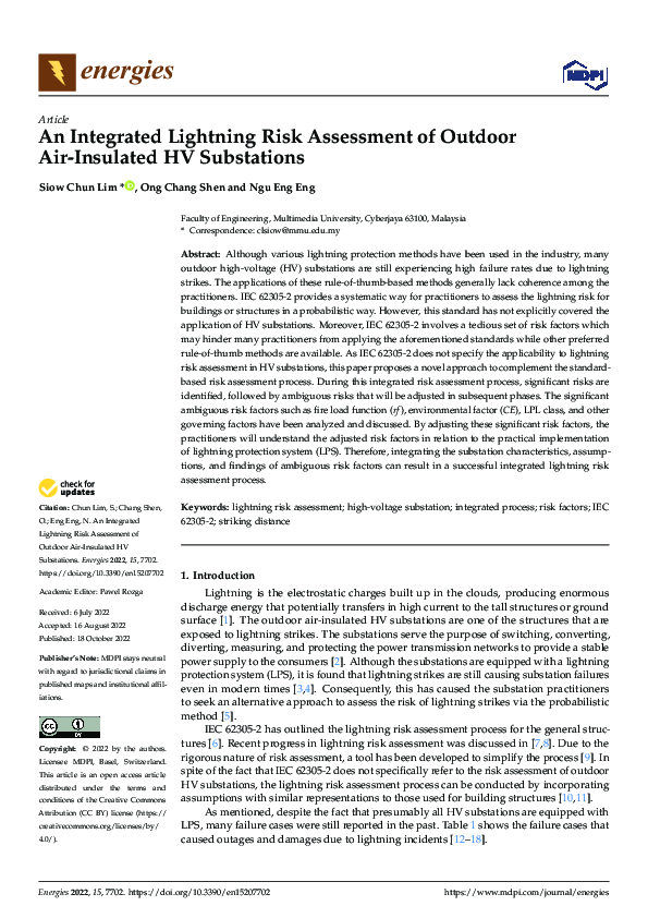 (PDF) An Integrated Lightning Risk Assessment of Outdoor Air-Insulated ...