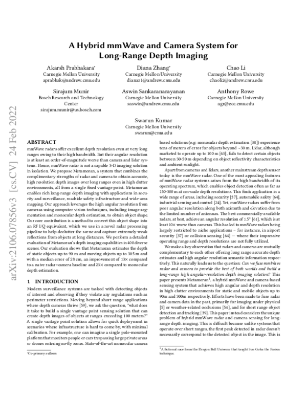 (PDF) A Hybrid mmWave and Camera System for Long-Range Depth Imaging