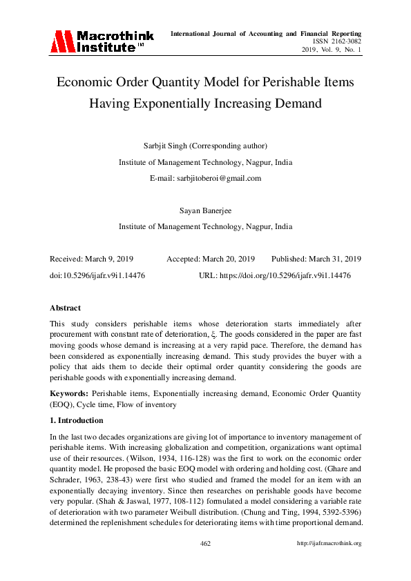 (PDF) Economic Order Quantity Model for Perishable Items Having ...