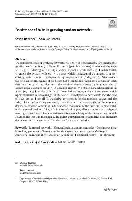 (PDF) Persistence of hubs in growing random networks