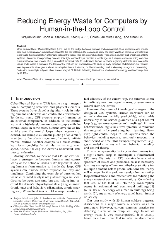 (PDF) Reducing Energy Waste for Computers by Human-in-the-Loop Control