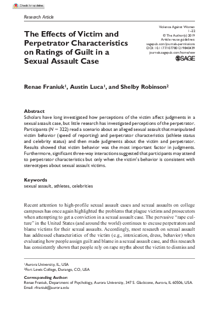 (PDF) The Effects of Victim and Perpetrator Characteristics on Ratings ...