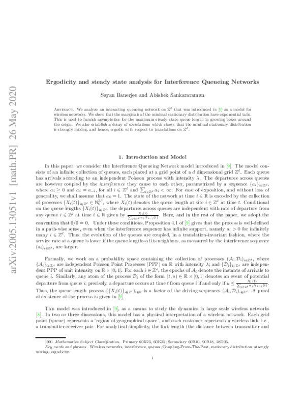 (PDF) Ergodicity and steady state analysis for interference queueing networks