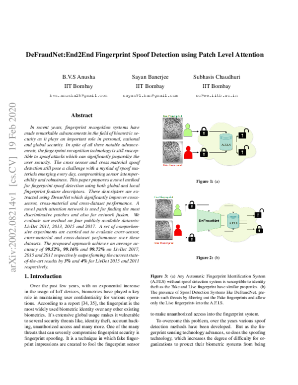 Pdf Defraudnetend2end Fingerprint Spoof Detection Using Patch Level Attention Sayan