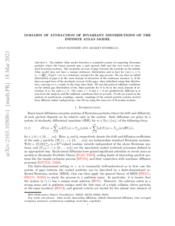 (PDF) Domains of attraction of invariant distributions of the infinite Atlas model
