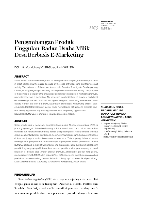 (PDF) Pengembangan Produk Unggulan Badan Usaha Milik Desa Berbasis E ...
