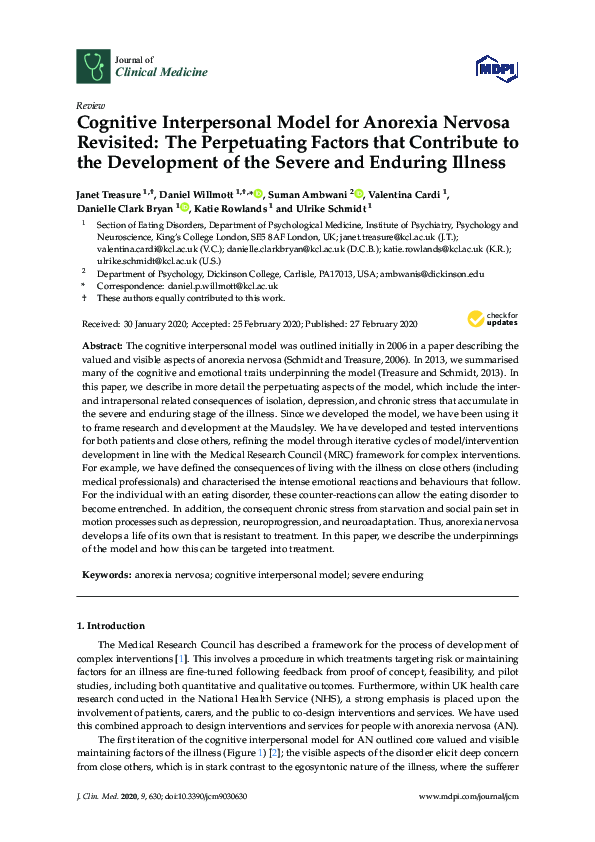 (PDF) Cognitive Interpersonal Model for Anorexia Nervosa Revisited: The ...
