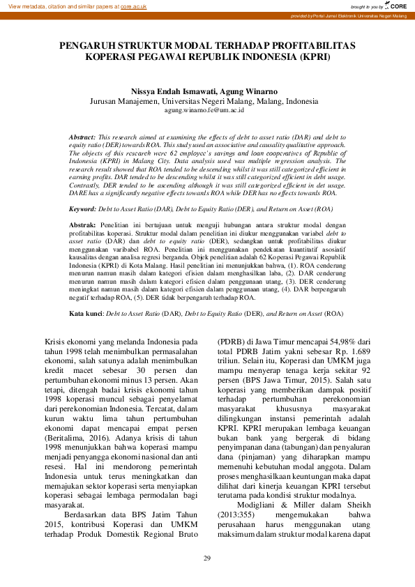 (PDF) Pengaruh Struktur Modal Terhadap Profitabilitas Koperasi Pegawai ...
