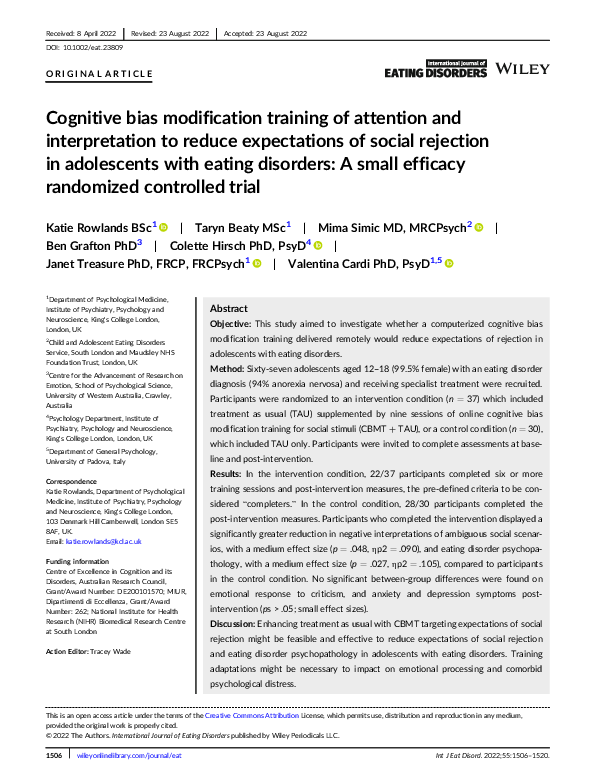 (PDF) Cognitive bias modification training of attention and ...