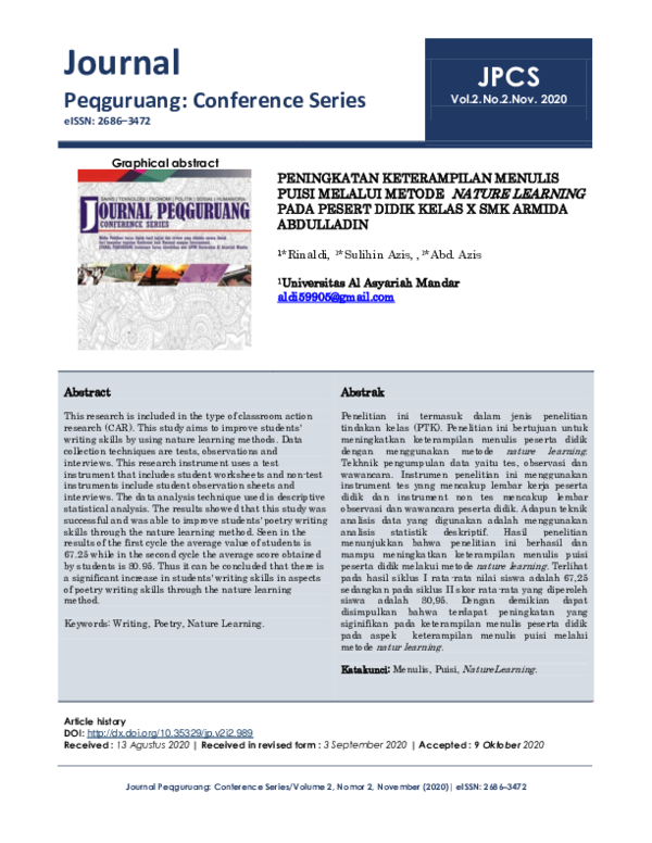 (PDF) Peningkatan keterampilan menulis puisi melalui metode nature learning pada peserta didik ...