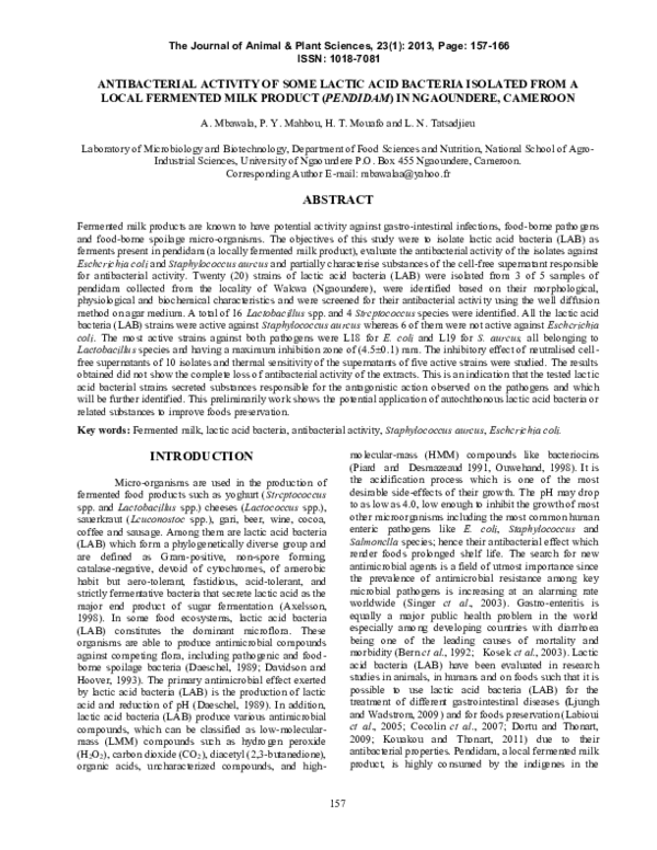 (PDF) Antibacterial activity of some lactic acid bacteria isolated from a local fermented milk ...