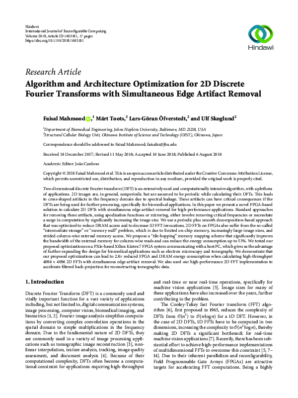 Pdf Algorithm And Architecture Optimization For 2d Discrete Fourier
