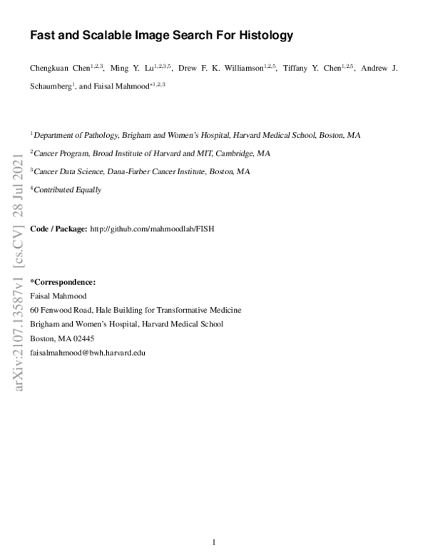 Pdf Fast And Scalable Image Search For Histology Faisal Mahmood
