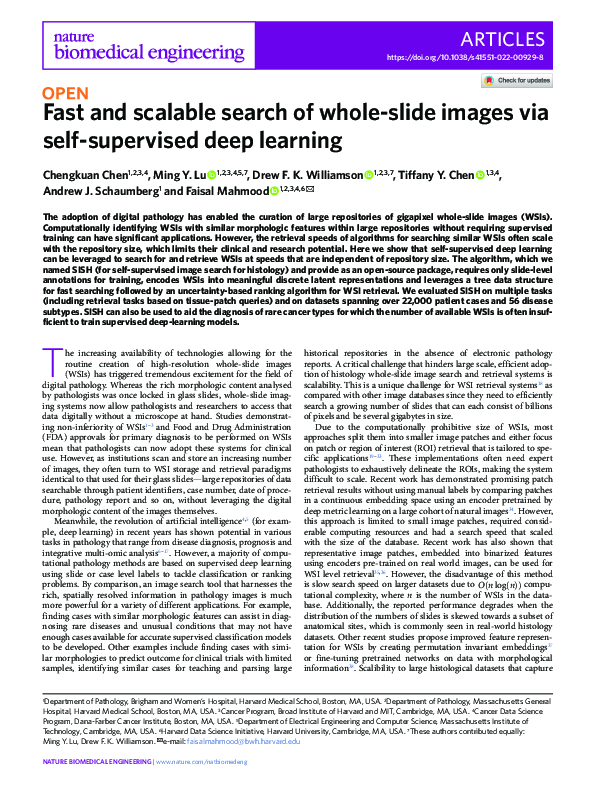 Pdf Fast And Scalable Search Of Whole Slide Images Via Self