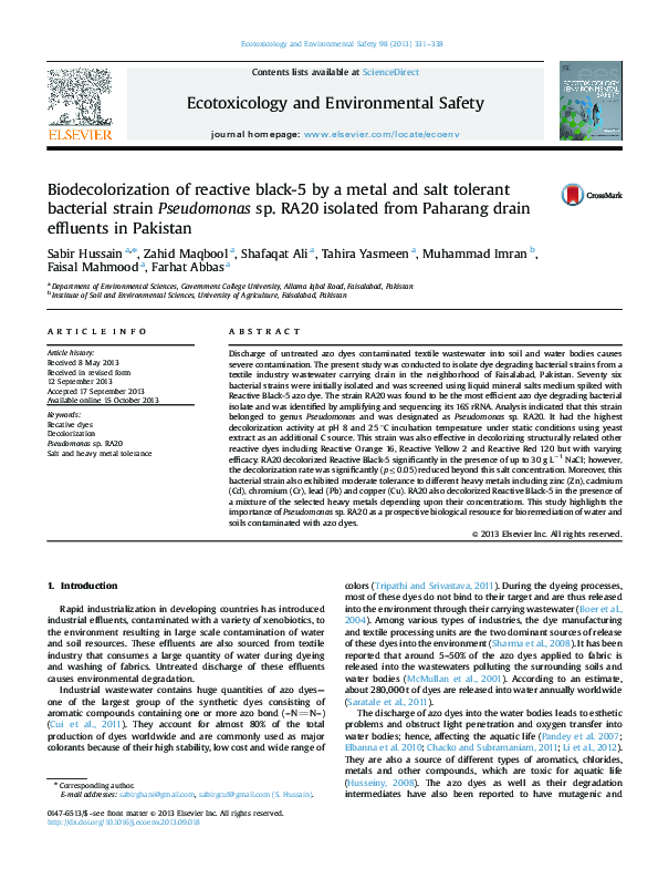 (PDF) Biodecolorization of reactive black-5 by a metal and salt tolerant bacterial strain ...