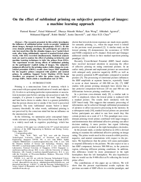 (PDF) On the effect of subliminal priming on subjective perception of images: A machine learning ...
