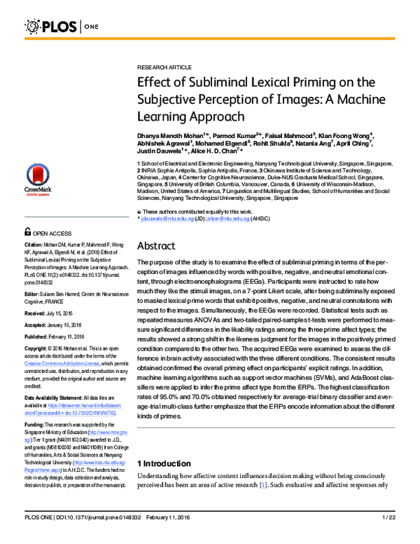 (PDF) Effect of Subliminal Lexical Priming on the Subjective Perception ...