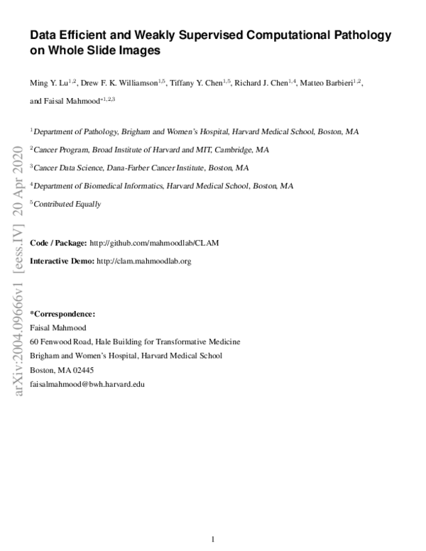 Pdf Data Efficient And Weakly Supervised Computational Pathology On Whole Slide Images