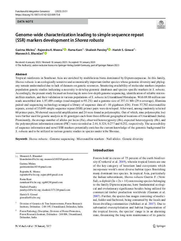 (PDF) Genome-wide characterization leading to simple sequence repeat (SSR) markers development ...
