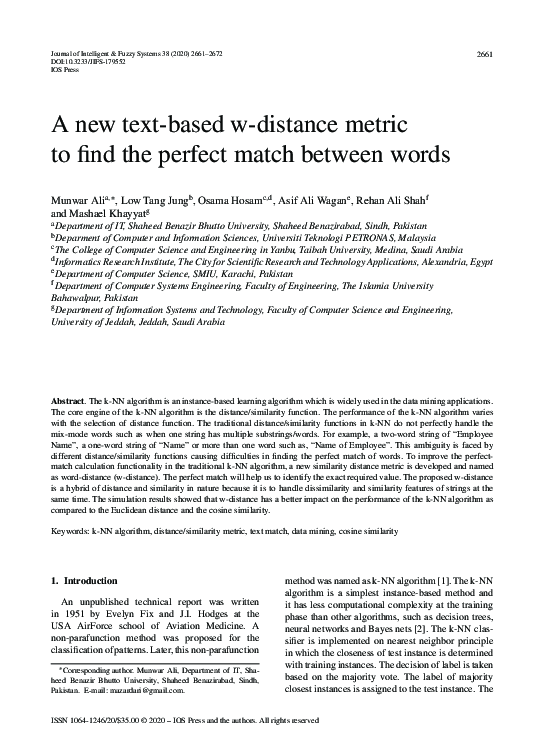 (PDF) A new text-based w-distance metric to find the perfect match ...