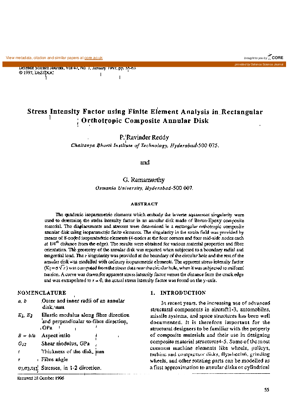 Pdf Stress Intensity Factor Using Finite Element Analysis In Rectangular Orthotropic Composite